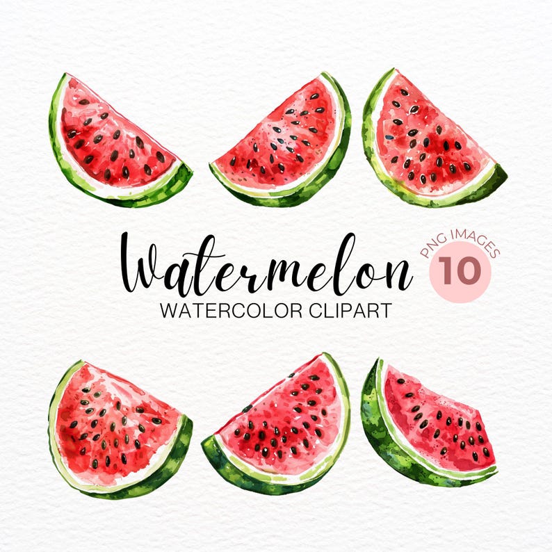 10 Watercolor Watermelons Clipart Bundle, Cute Food, Printable ...