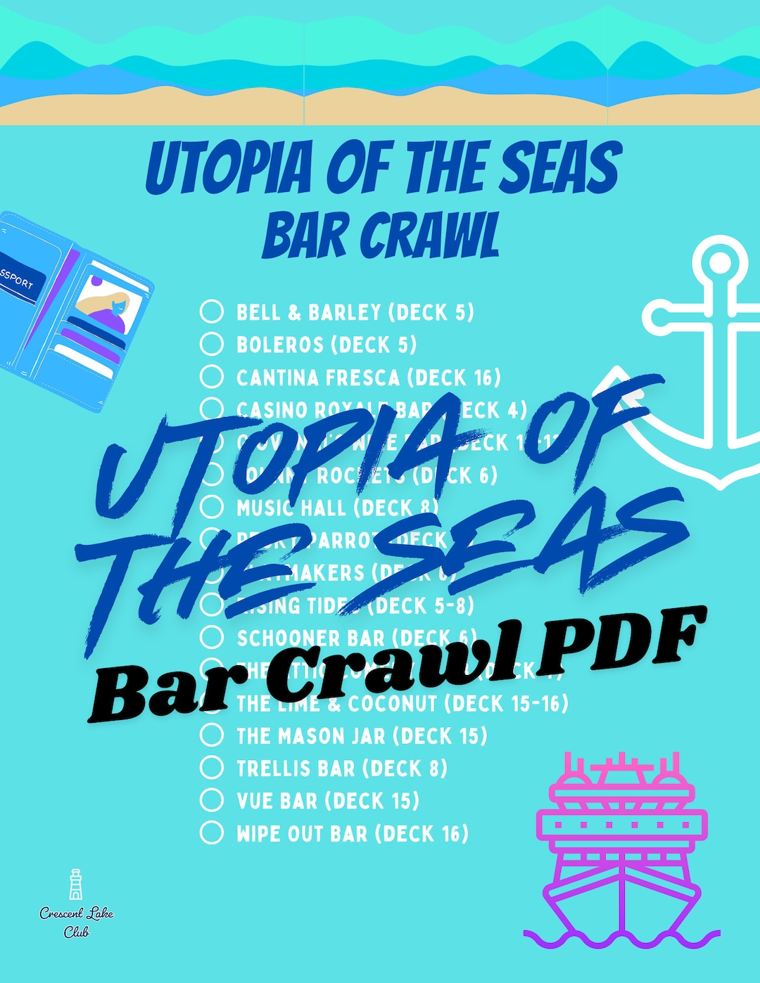 Utopia of the Seas Bar Crawl Checklist Digital PDF Download - Etsy