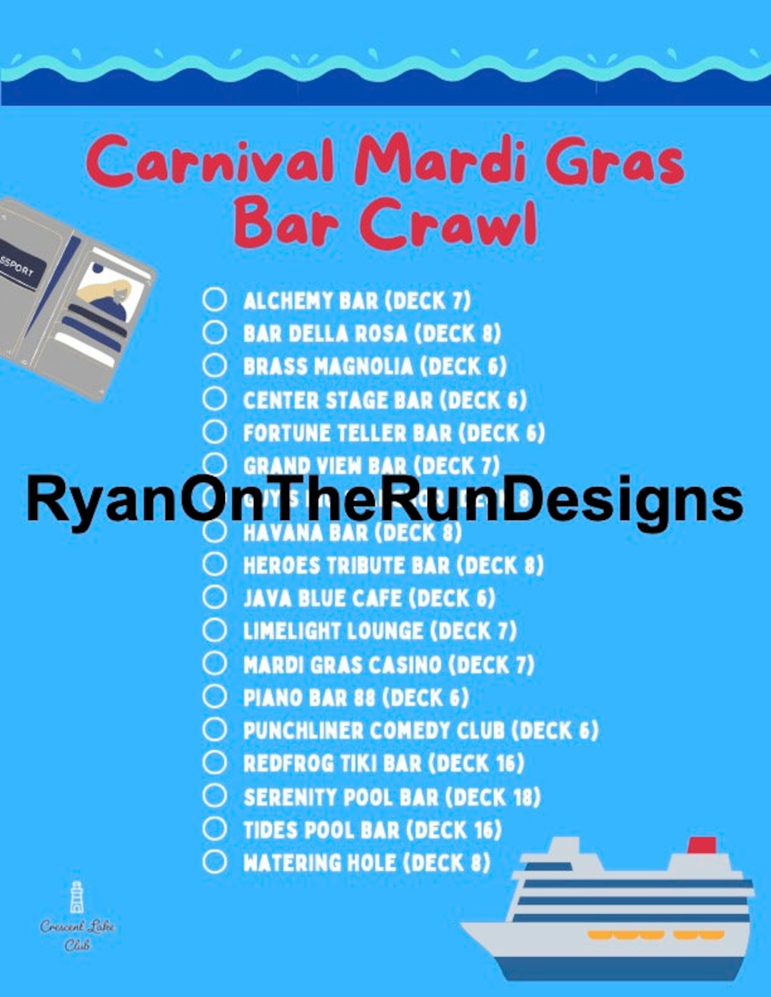 Carnival Mardi Gras Bar Crawl Checklist Downloadable PDF - Etsy