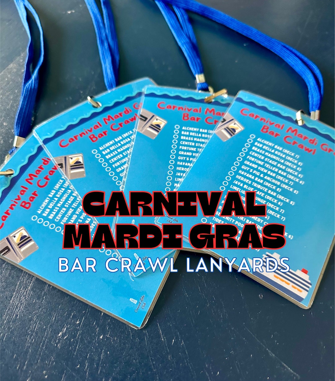Carnival Mardi Gras Bar Crawl Lanyards – Cruise Drink Checklist & Ship ...