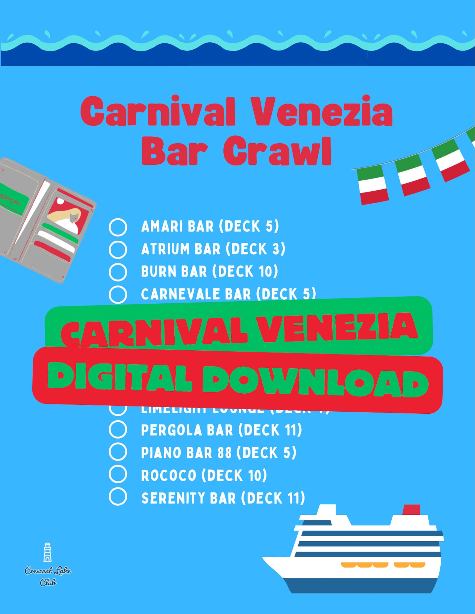 Carnival Venezia Bar Crawl Checklist – Downloadable PDF Cruise Drink ...