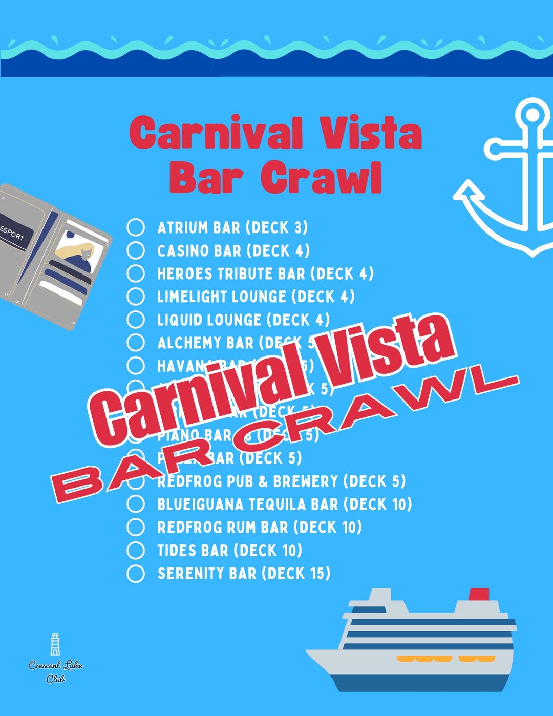 Carnival Vista Bar Crawl Checklist Downloadable PDF - Etsy