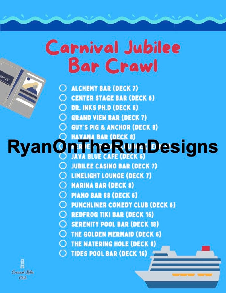 Carnival Jubilee Bar Crawl Checklist Downloadable PDF - Etsy
