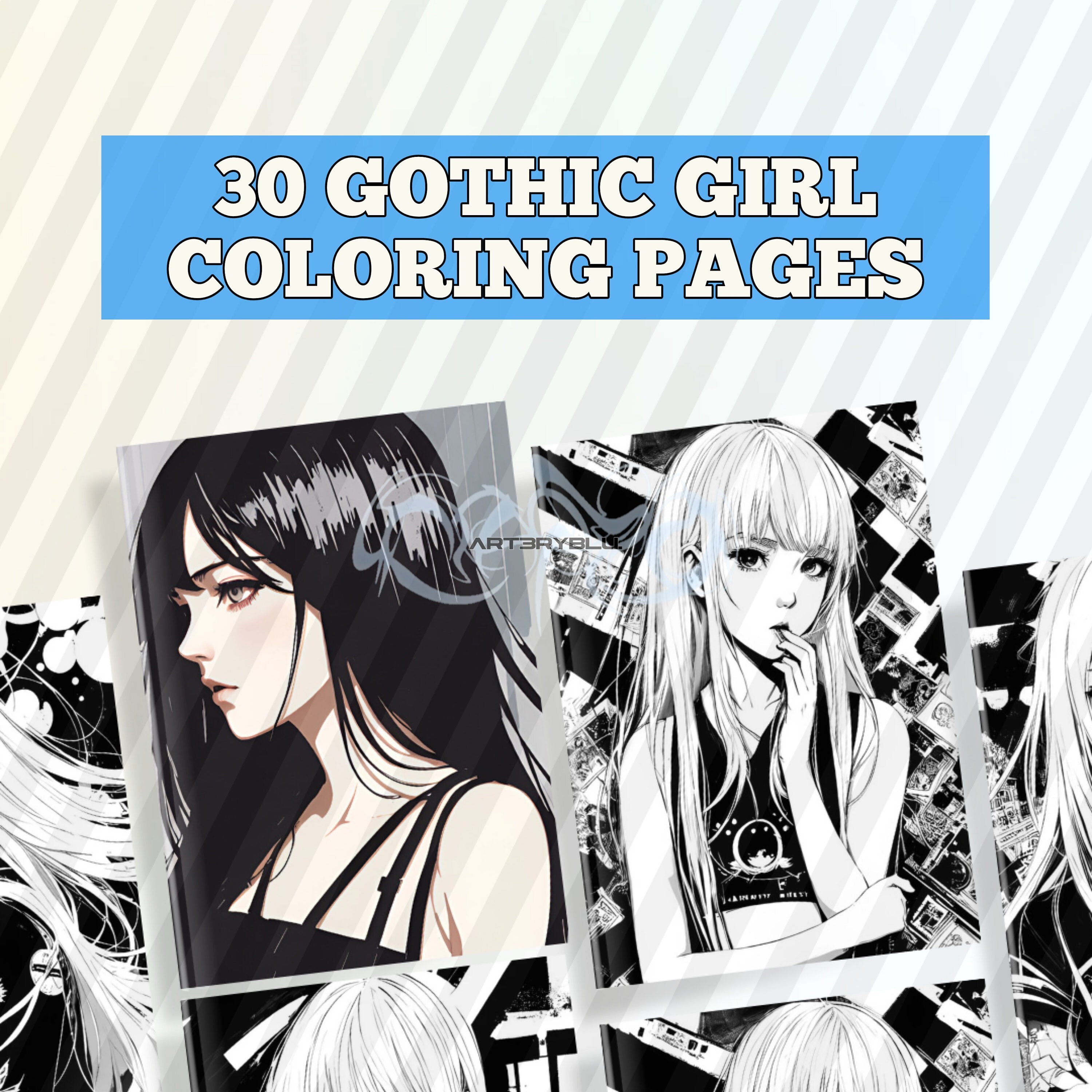 Gothic Anime Girl Coloring Pages Dark Fantasy Art for Adults Digital ...