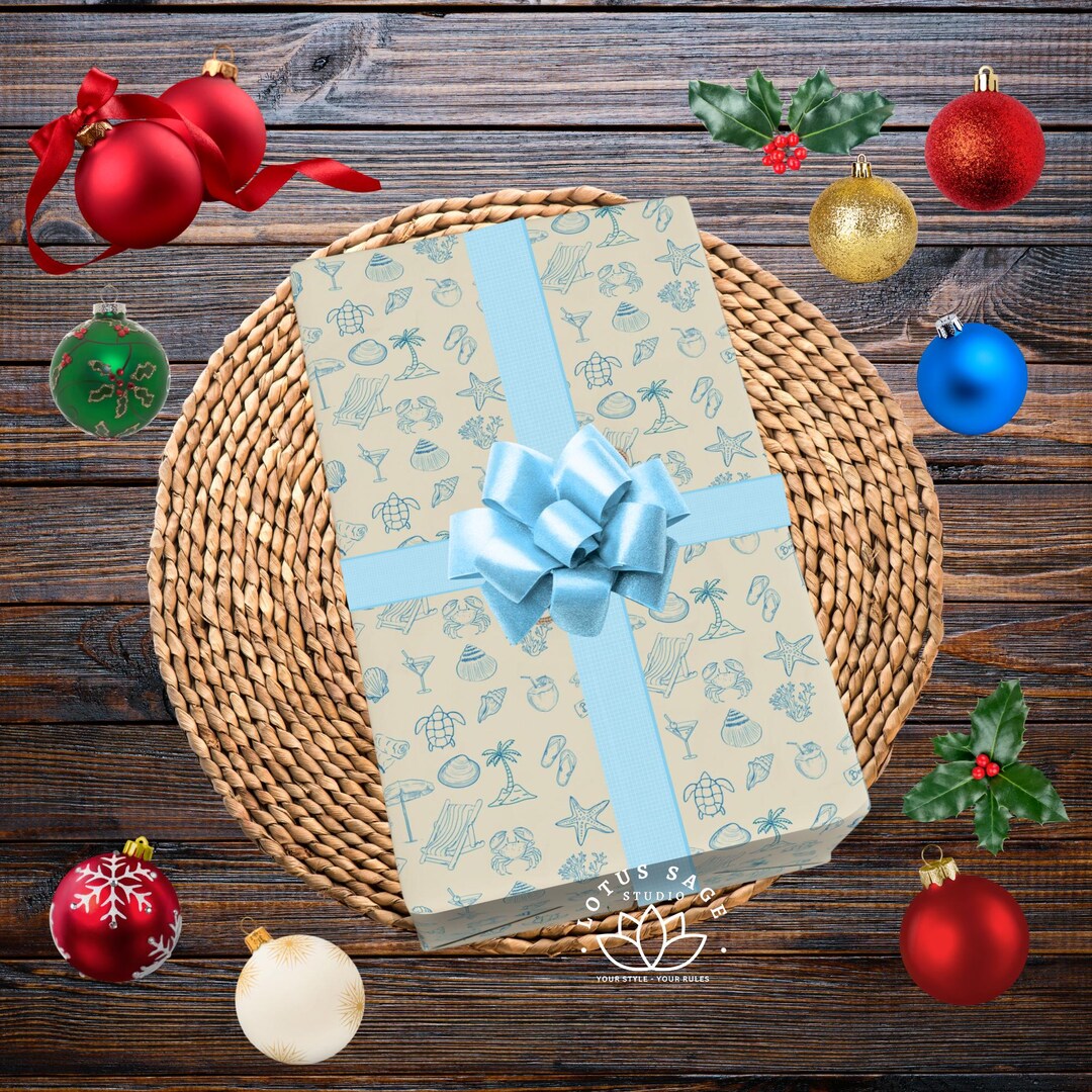 Seashell Beach Coastal Wrapping Paper Roll Christmas Valentine Spring ...