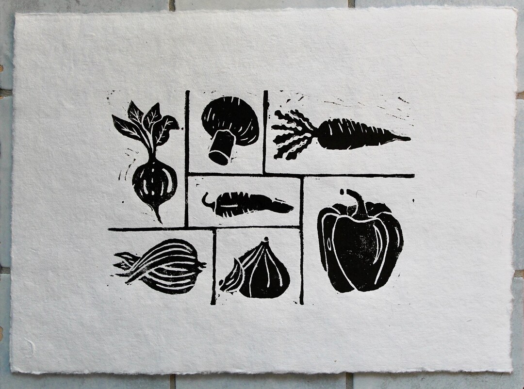 Vegetables Linocut Hand Print - Etsy