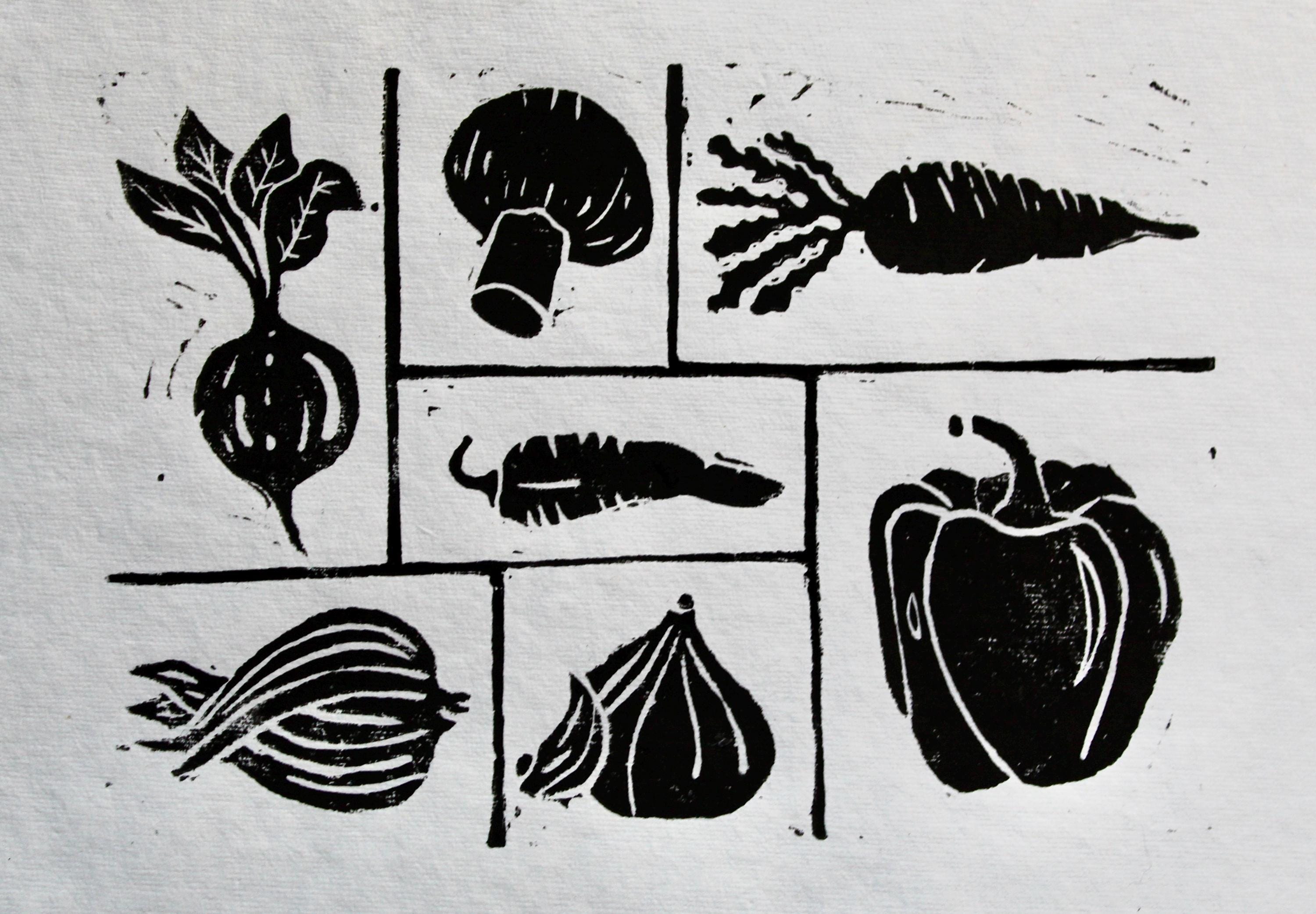 Vegetables Linocut Hand Print - Etsy