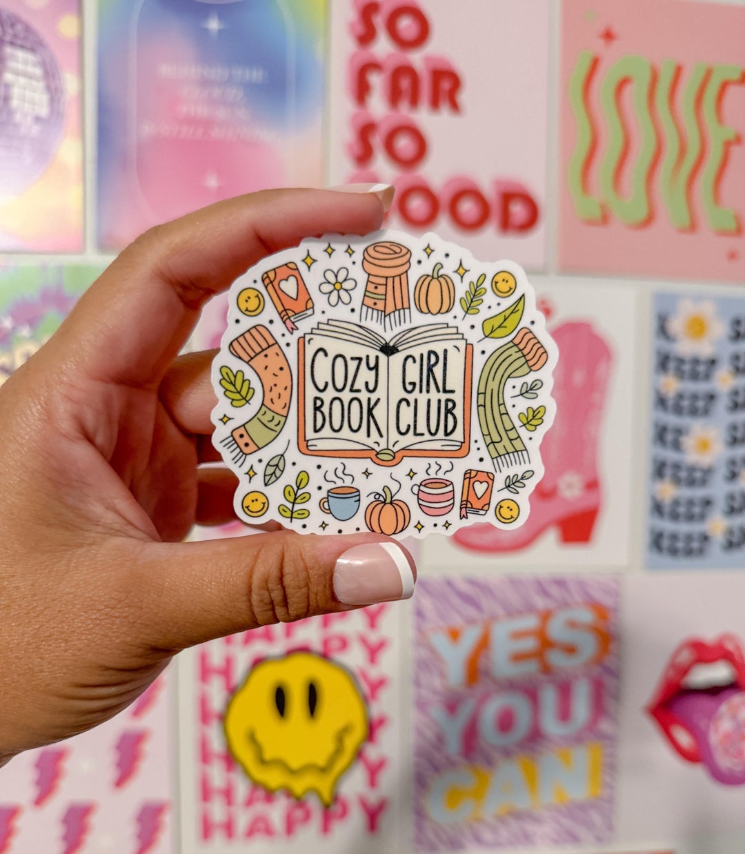 Cozy Girl Book Club Waterproof Sticker, Fall Vibes With Books, Pumpkins ...