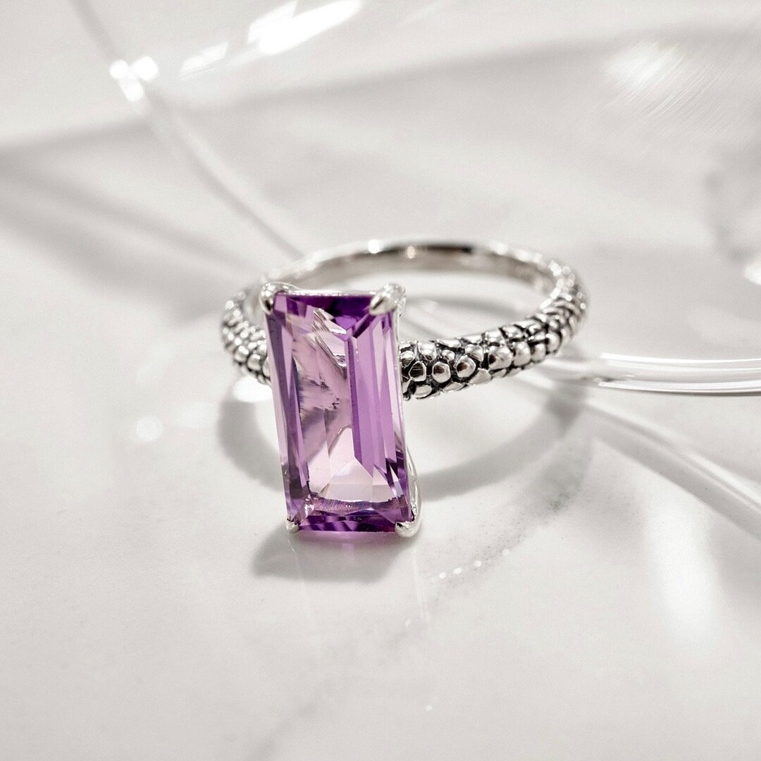 Purple Amethyst Stackable Ring – 925 Sterling Silver Textured Stingray ...