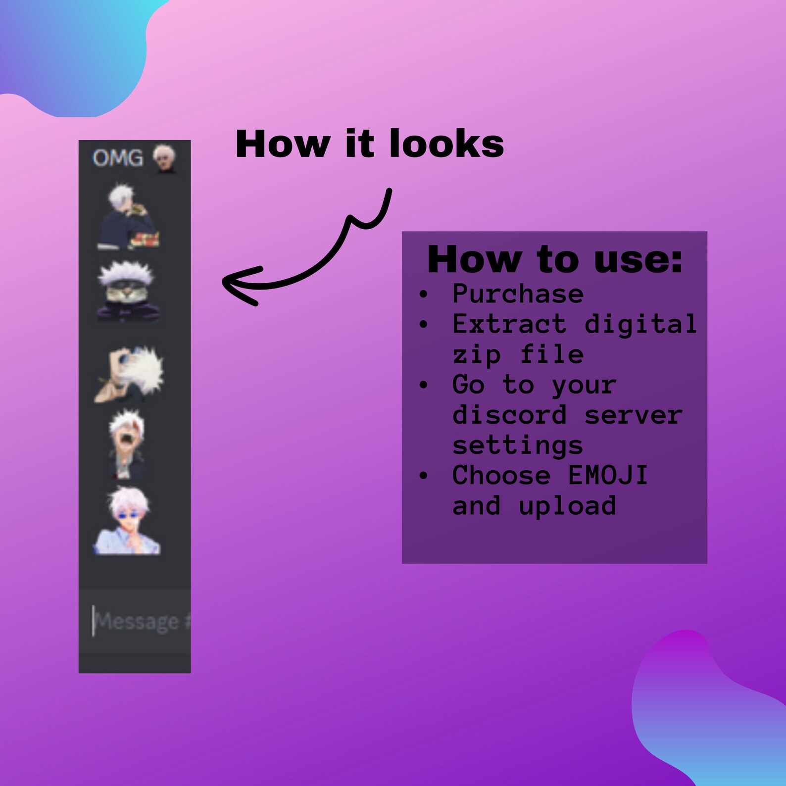 Gojo Satoru Jujutsu Kaisen Emotes Emoji Set for Discord Twitch Anime ...