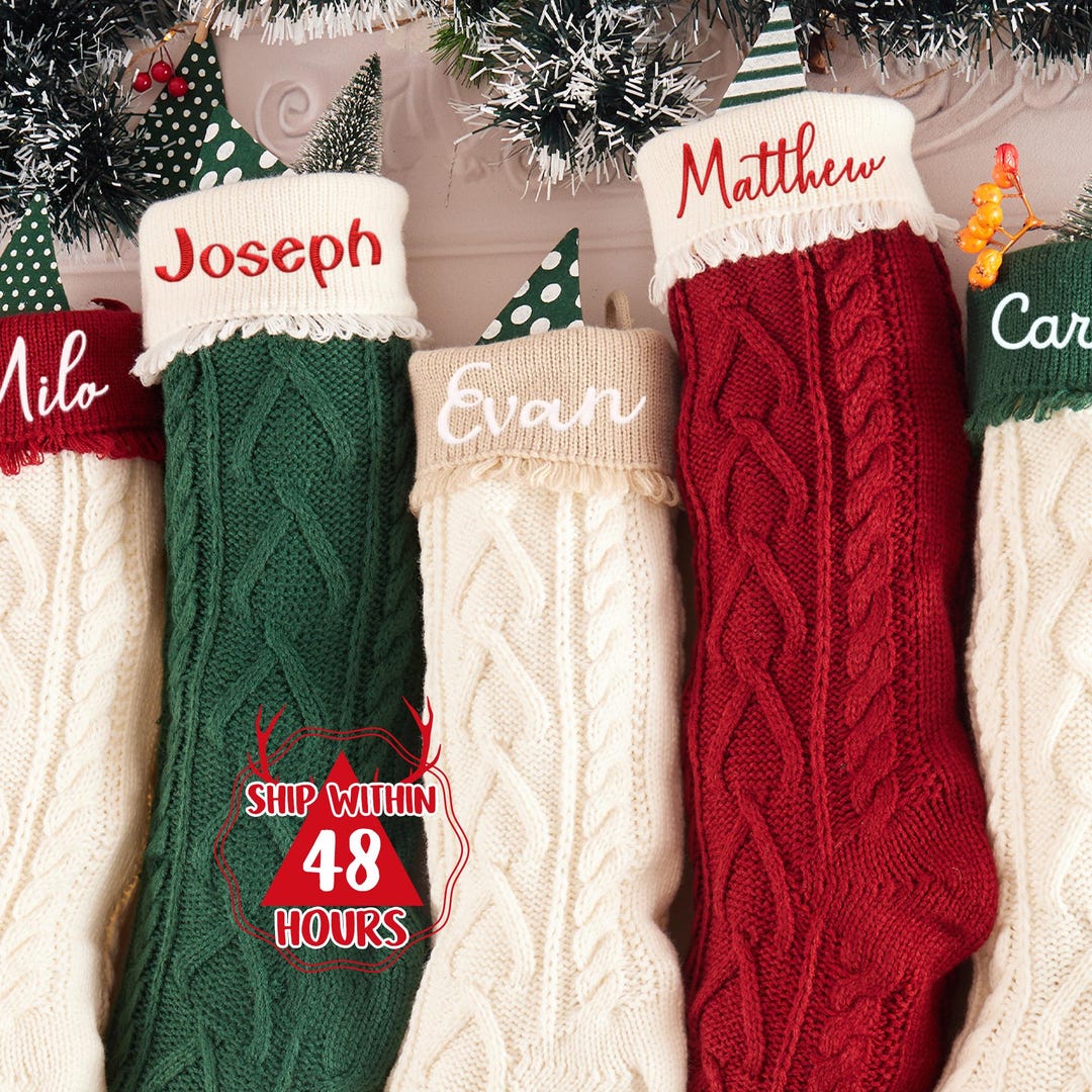Personalized 2024 Embroidered Stocking Christmas Stockings Knitted Name ...