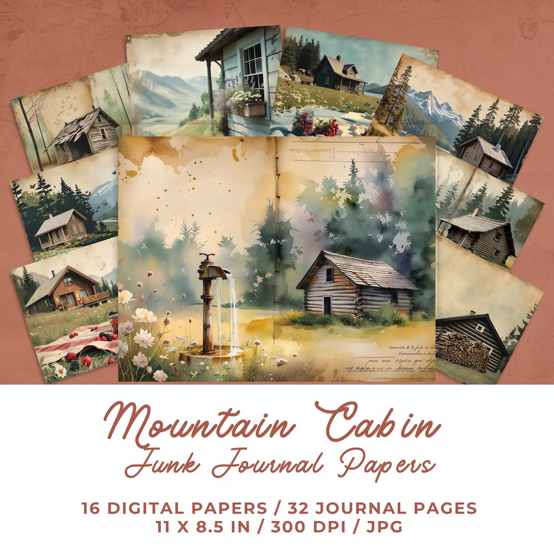 Rustic Mountain Cabin Junk Journal Pages: Printable Backgrounds ...