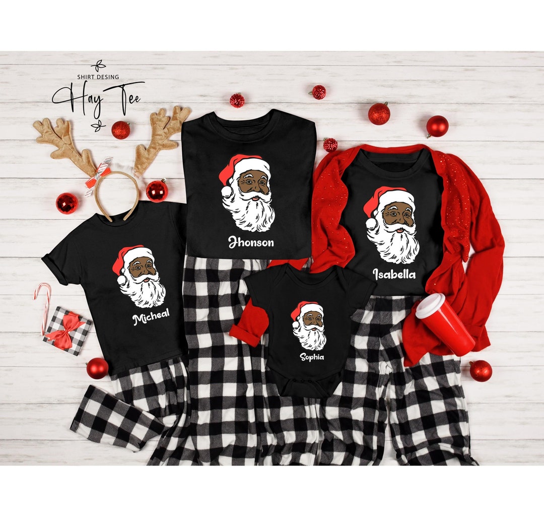 Personalized Black Santa Christmas Family Shirts - Retro Santa Tee - Etsy