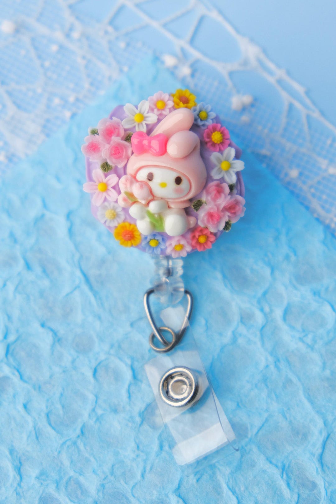 My Melody Decoden Kawaii Cute, Retractable Badge Reel, Swivel Alligator ...