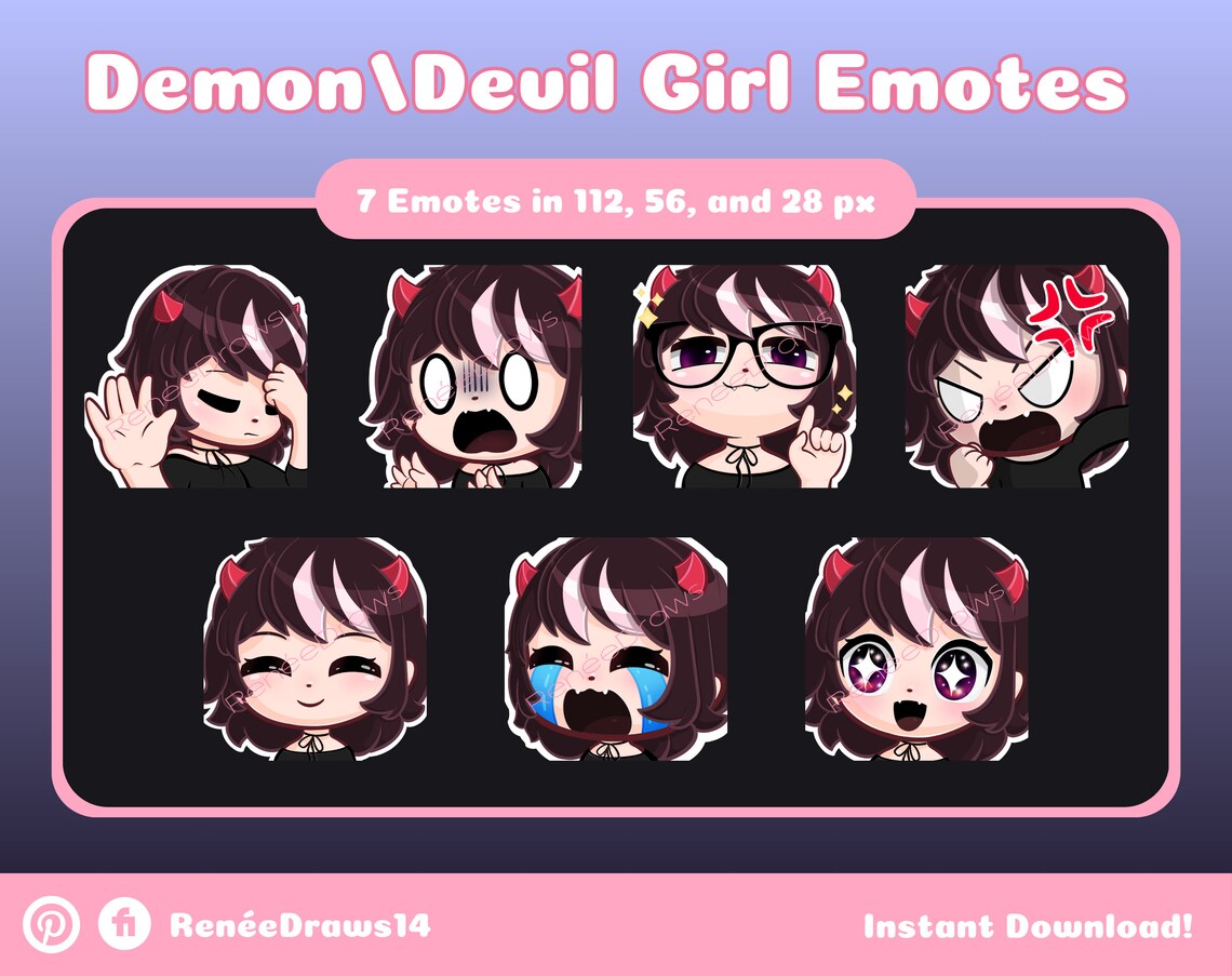 Cute Demon/devil Girl Emotes for Twitch, Kick, Discord, Youtube/kawaii ...
