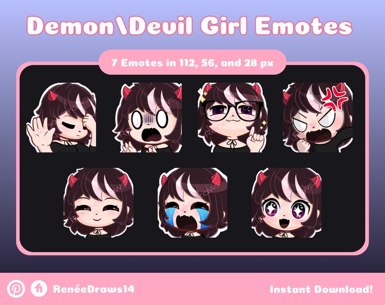 Cute Demon/devil Girl Emotes for Twitch, Kick, Discord, Youtube/kawaii ...