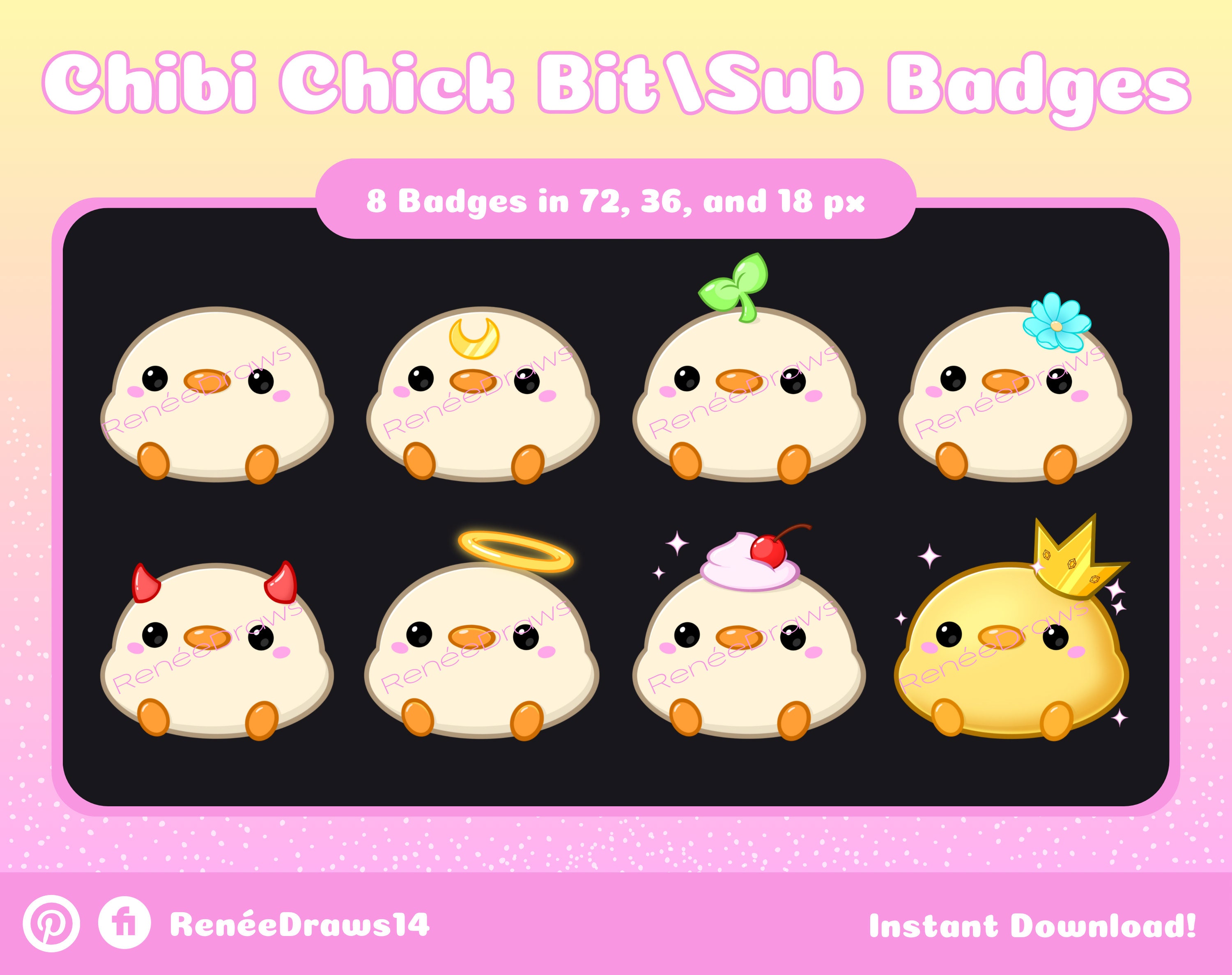 Chibi Chick Sub Badges for Twitch, Kick, Discord /bit Badges /discord ...