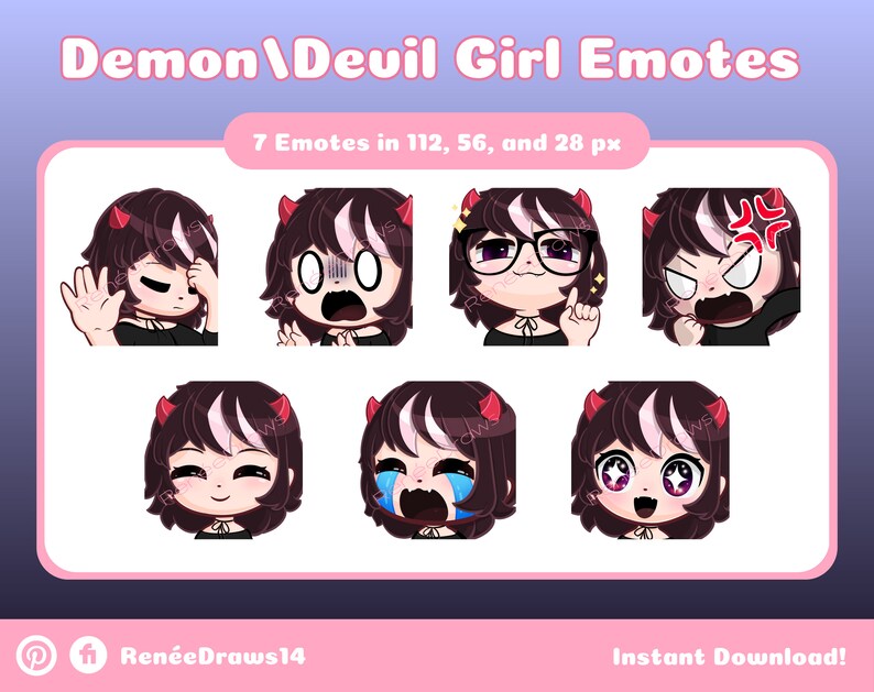 Cute Demon/devil Girl Emotes for Twitch, Kick, Discord, Youtube/kawaii ...