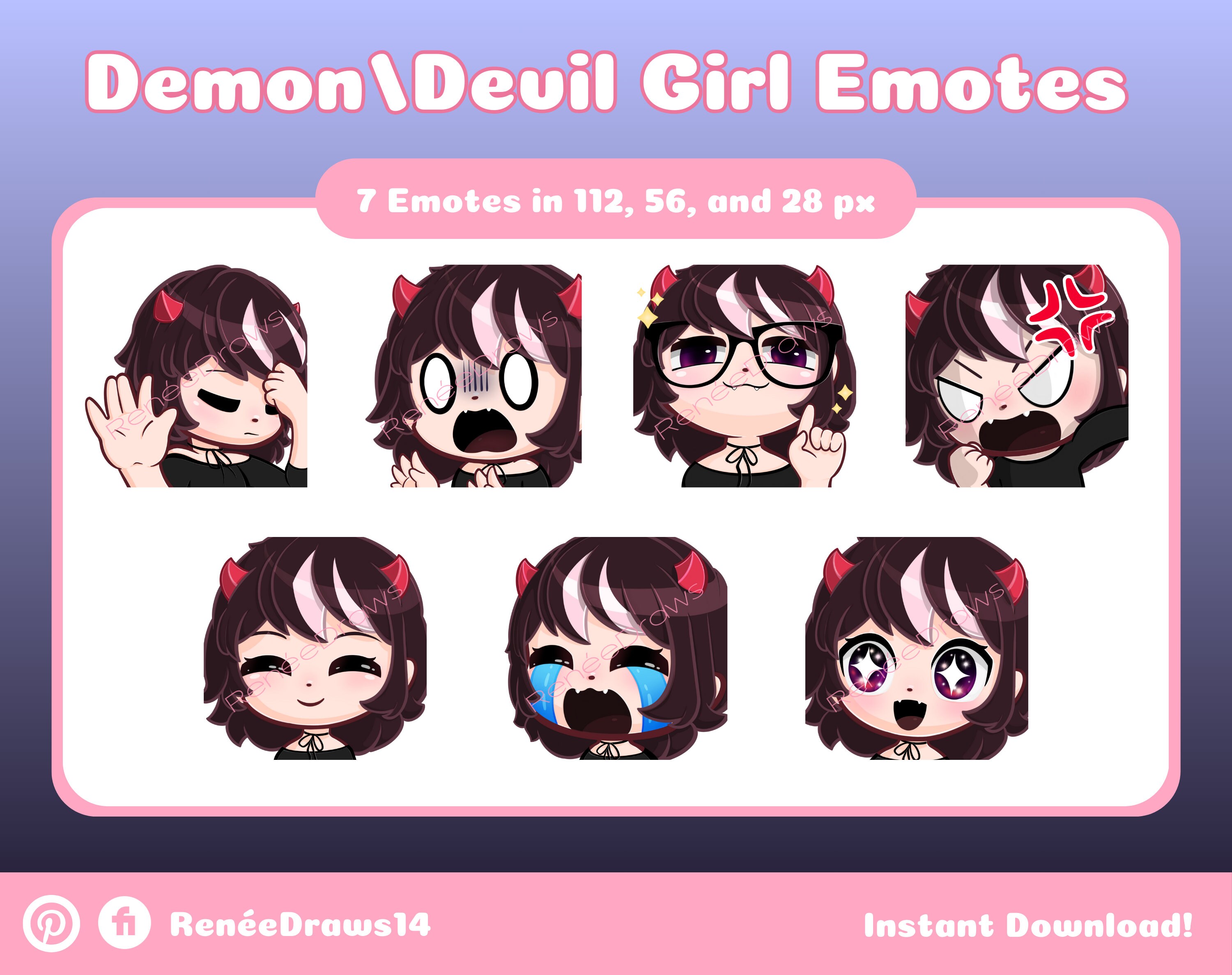 Cute Demon/devil Girl Emotes for Twitch, Kick, Discord, Youtube/kawaii ...