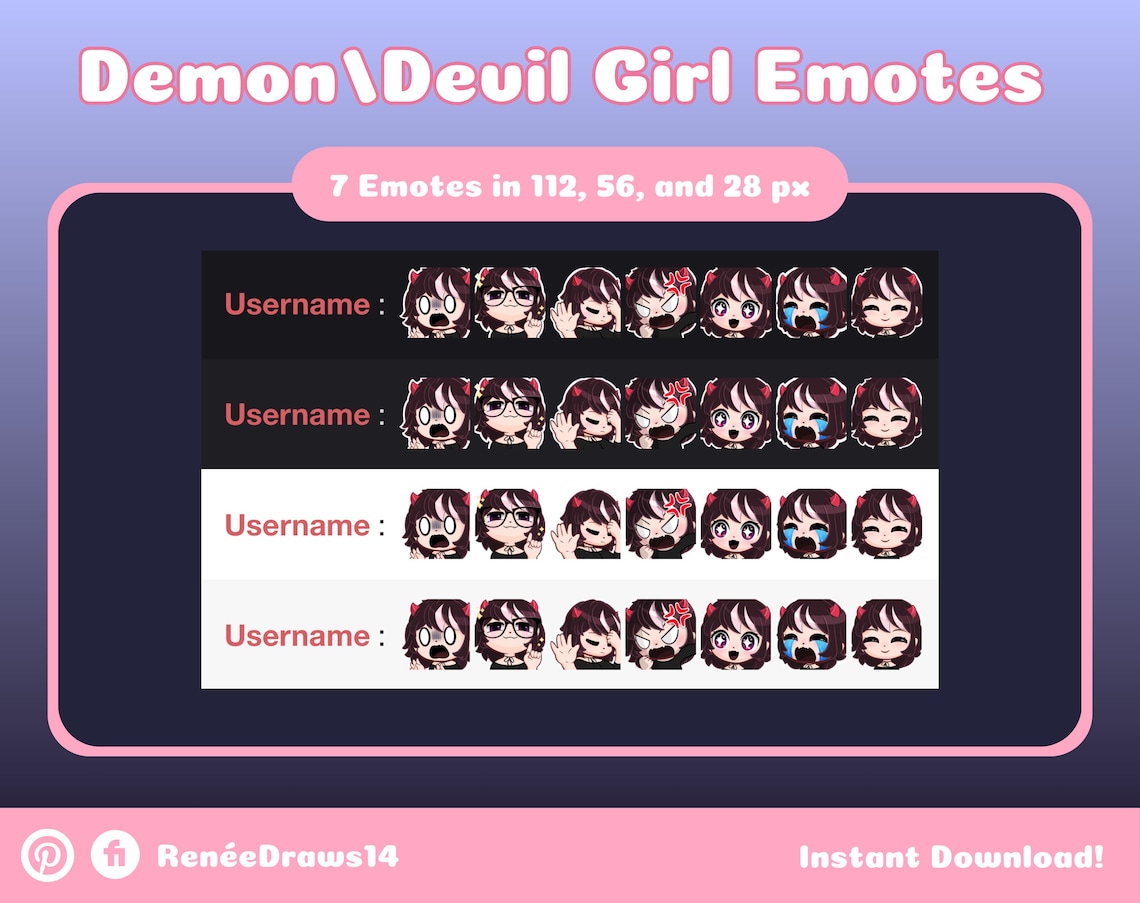 Cute Demon/devil Girl Emotes for Twitch, Kick, Discord, Youtube/kawaii ...