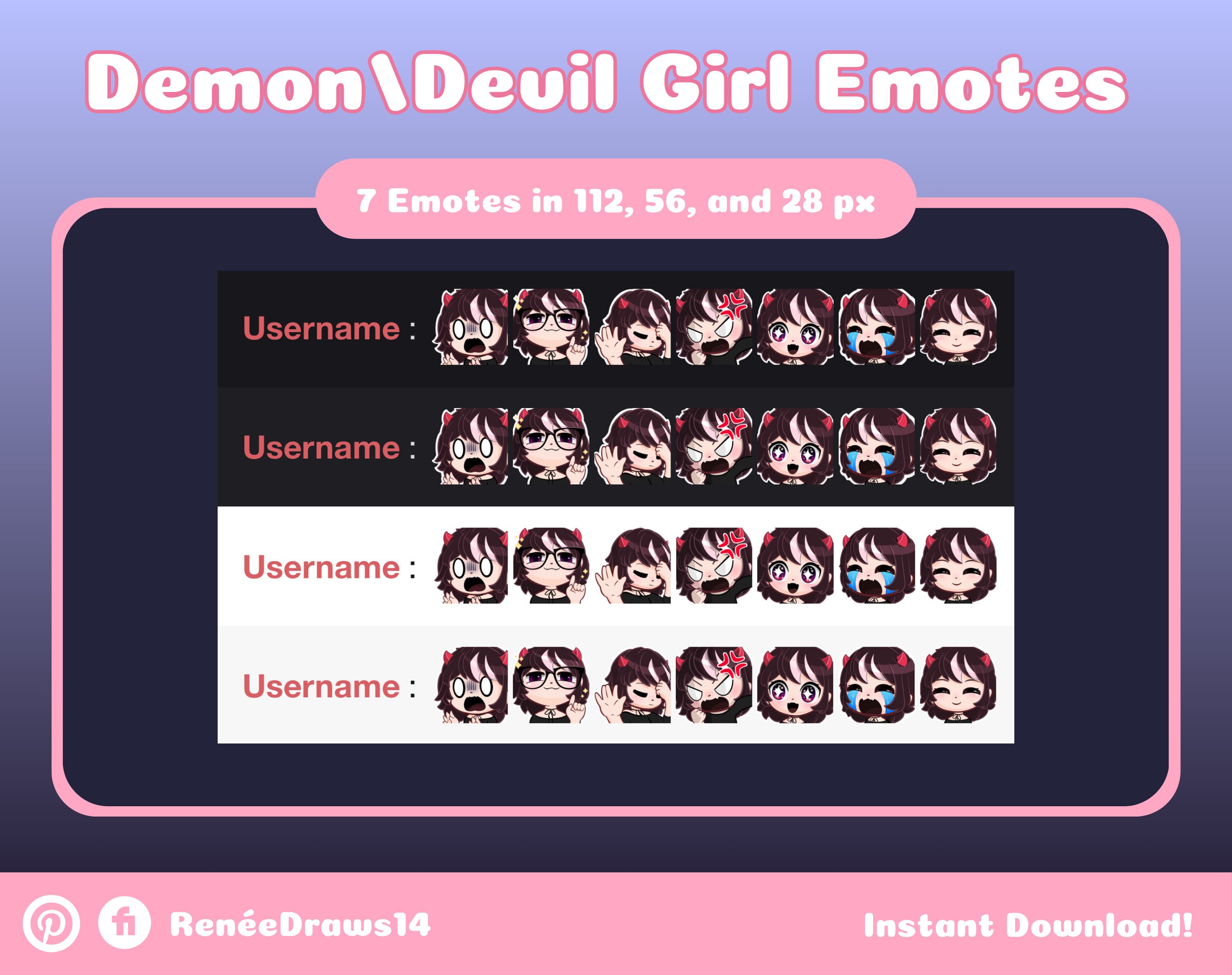 Cute Demon/devil Girl Emotes for Twitch, Kick, Discord, Youtube/kawaii ...