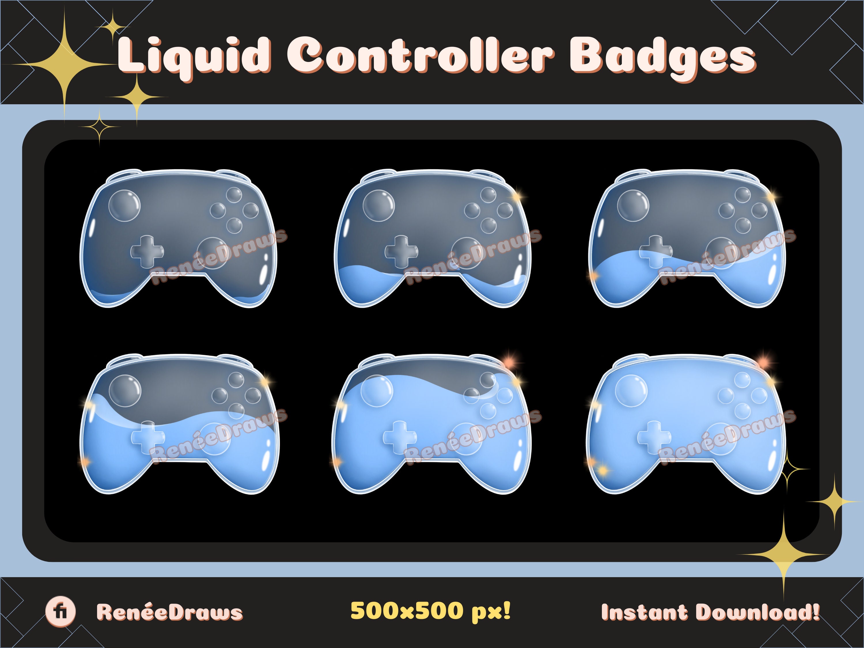 Blue Bottle Game Controller Twitch Sub Bit Badges, Kawaii Glass Remote ...