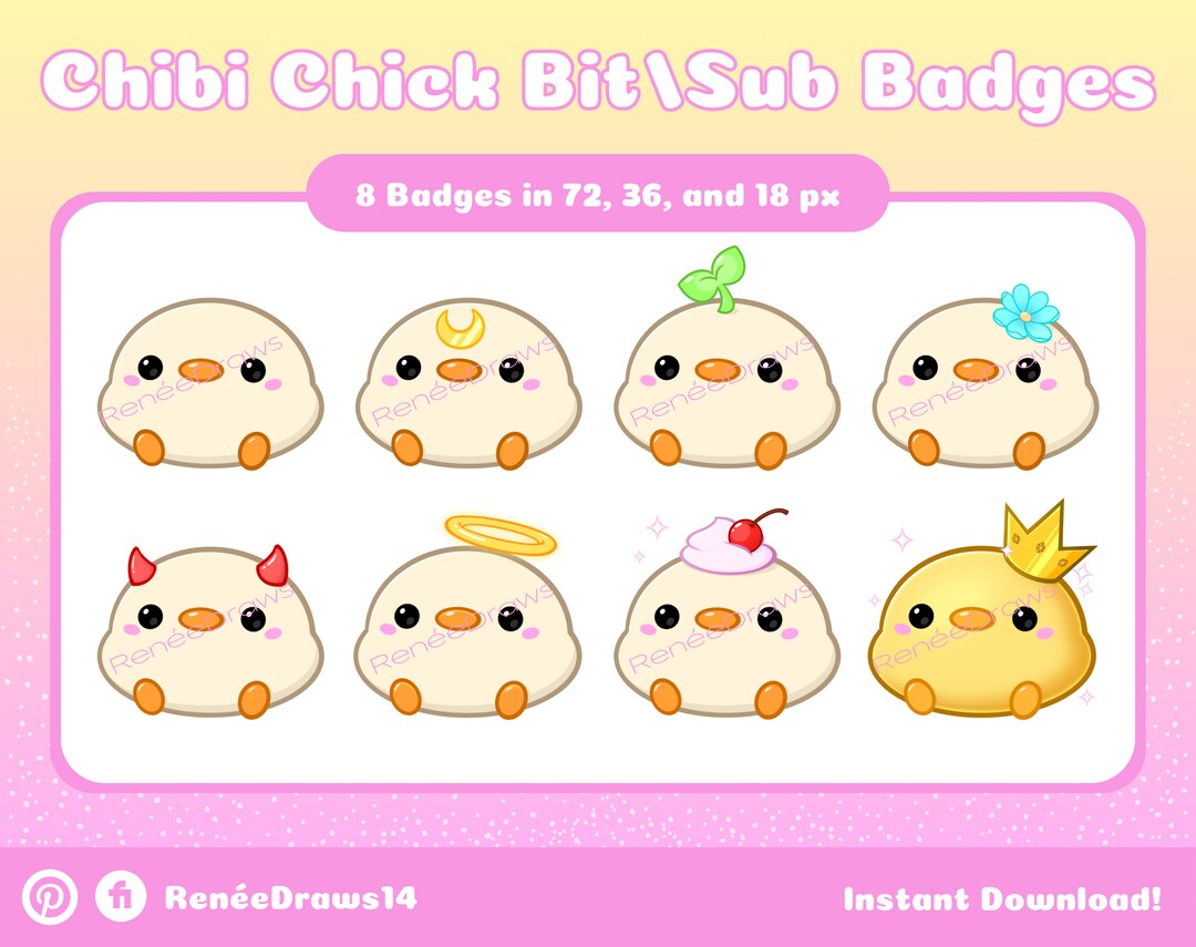 Chibi Chick Sub Badges for Twitch, Kick, Discord /bit Badges /discord ...