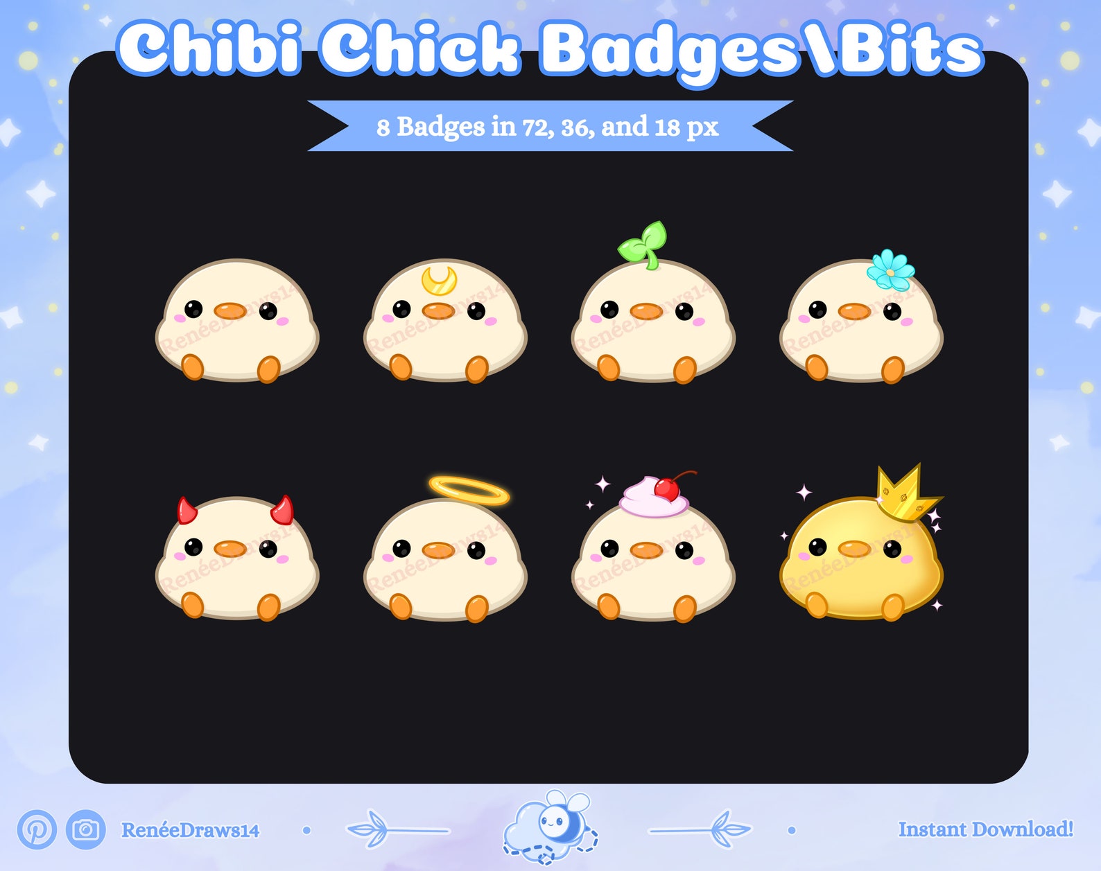 Chibi Chick Sub Badges for Twitch, Kick, Discord /bit Badges /discord Roles/subscriber Badges ...