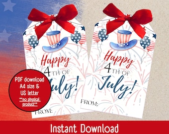 4TH OF JULY Printable Gift Tags, Fourth of July Editable Personalized ...