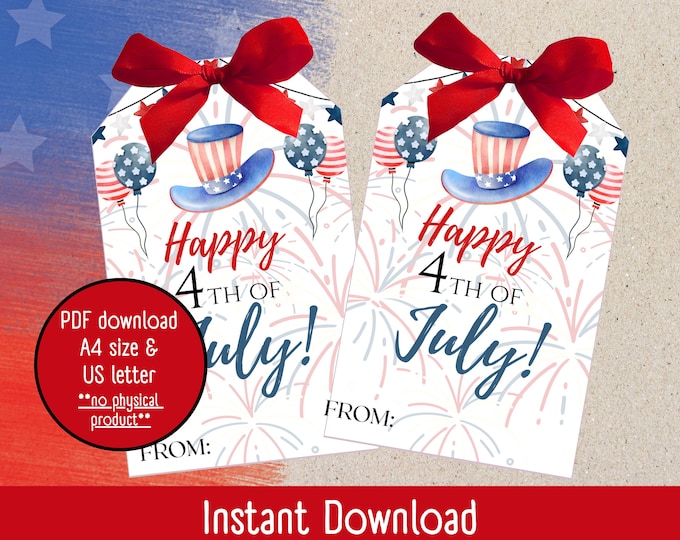 4TH OF JULY Printable Gift Tags, Fourth of July Editable Personalized ...
