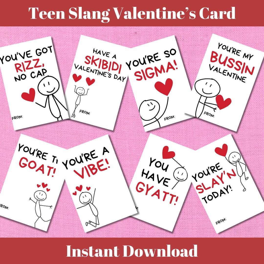 Stick Figure With Teen Slang | Slang Kids Valentine's Day Cards | Funny ...