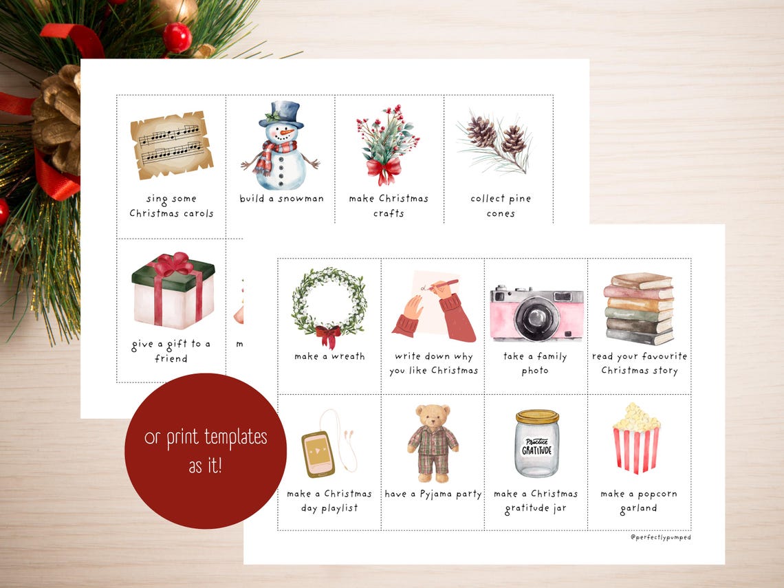 Editable Christmas Advent Activity Cards: Watercolor Illustrations ...