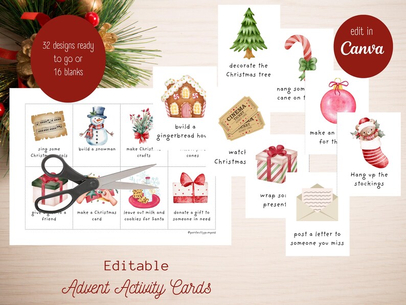 Editable Christmas Advent Activity Cards: Watercolor Illustrations ...