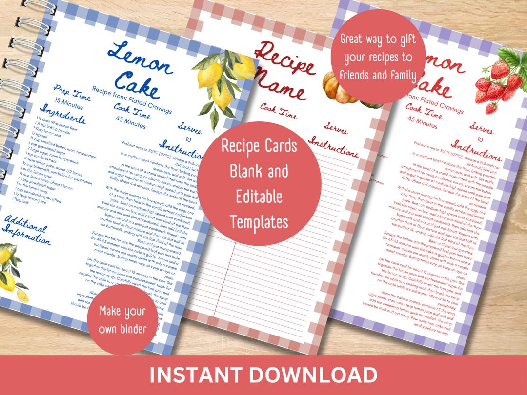 Simple Recipe Card Template | Editable and Printable | A4/US Letter ...