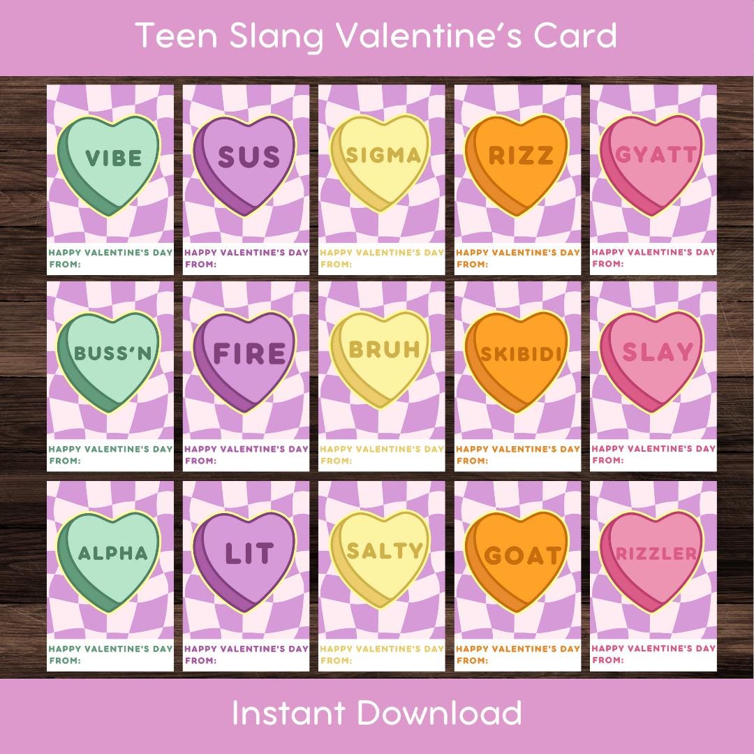Candy Heart Teen Slang Valentine's Day Card | Teen Slang Candy Heart ...