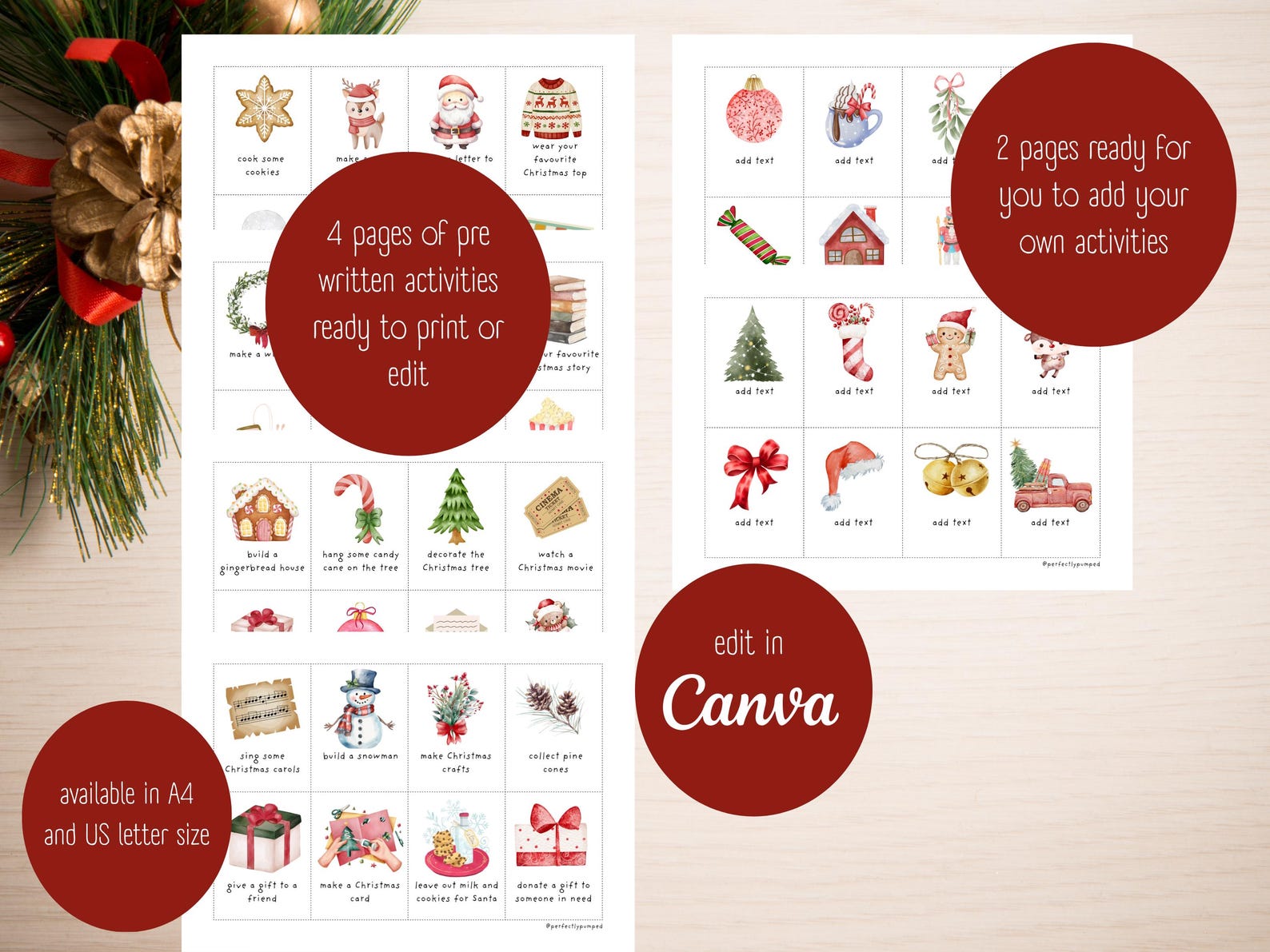 Editable Christmas Advent Activity Cards: Watercolor Illustrations ...
