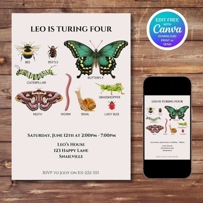Bug Chart Birthday Invitation, Science Bug Chart Invitation, Canva ...