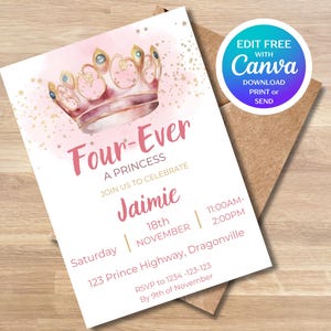 Four Ever a Princess Birthday Invitation, Princess Invite, Canva ...