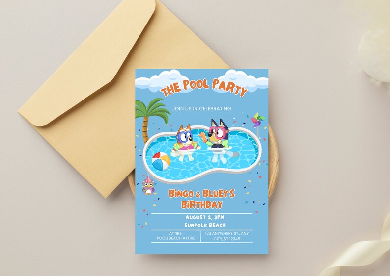 Bluey Pool Party Birthday Invitation Digital Template - Etsy Australia