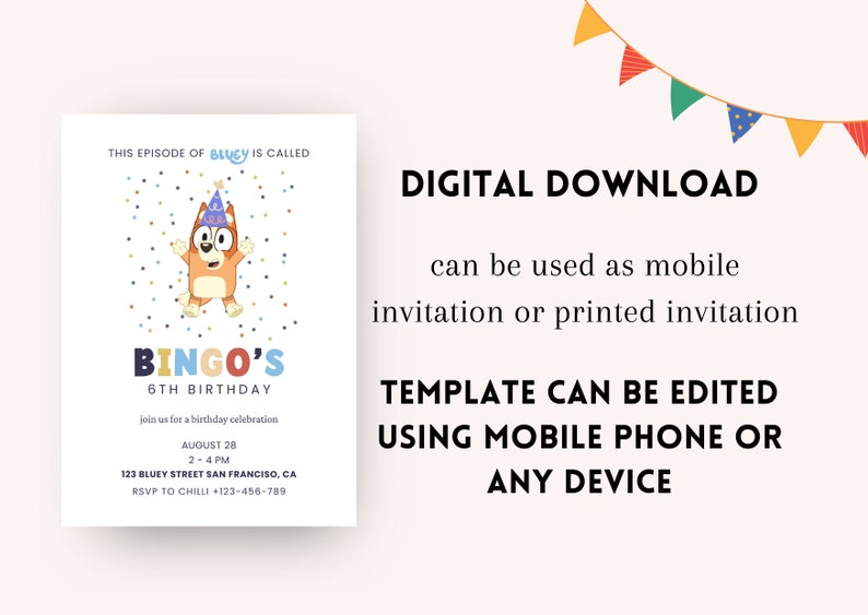 Bingo Birthday Invitation Editable Digital Party Invite Template - Etsy