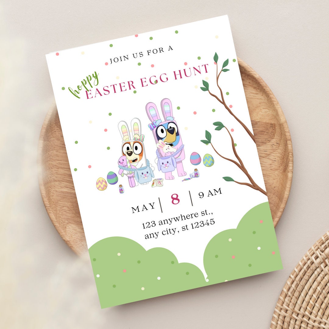 Easter Egg Hunt Digital, Bluey Editable Template, Bunny Invitation ...