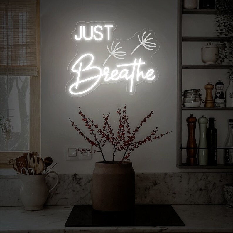 Just Breathe Neon Sign Flying Dandelion Neon Light Bedroom Aesthetic ...