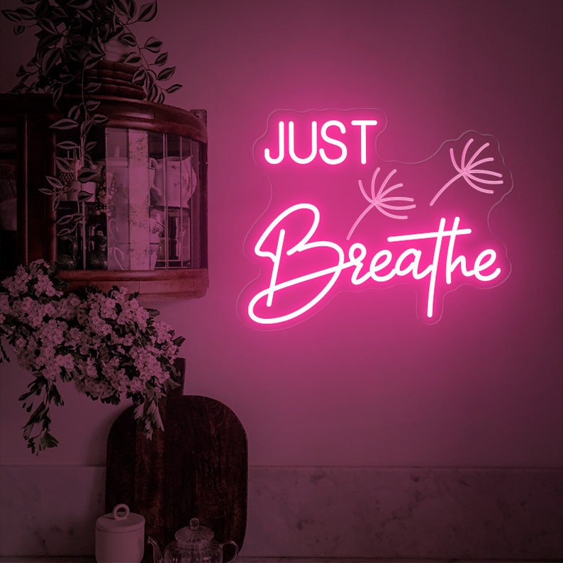 Just Breathe Neon Sign Flying Dandelion Neon Light Bedroom Aesthetic ...