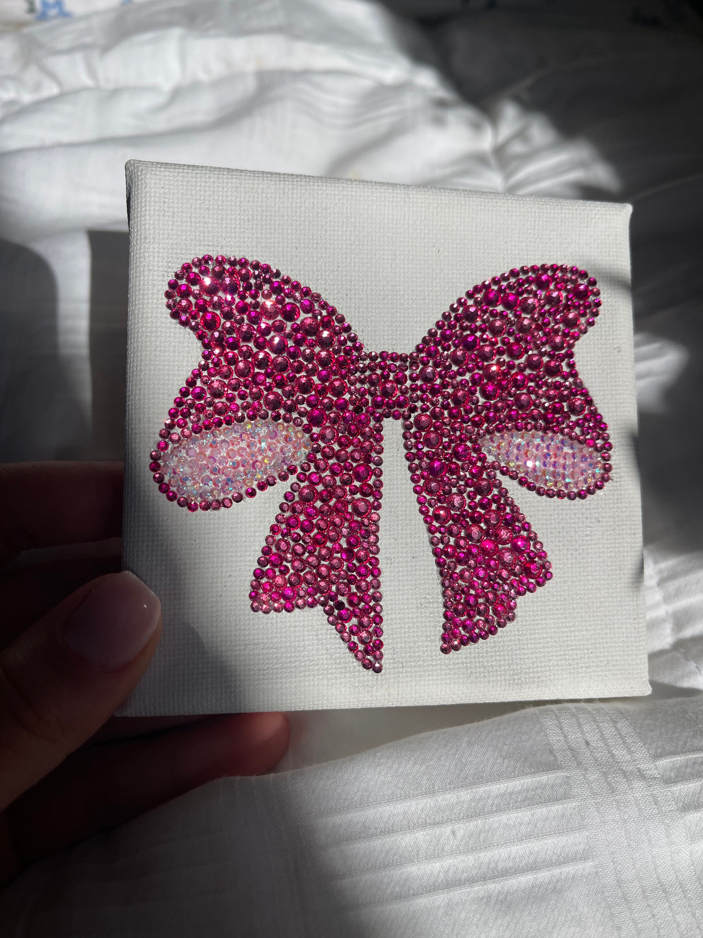 Bedazzled Hot Pink Croquette Bow Canvas - Etsy