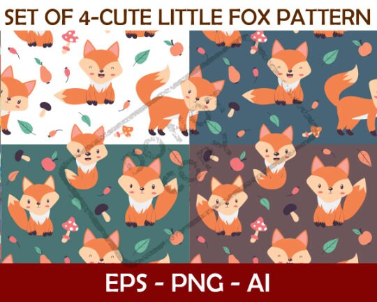 4-colo Set-cute Little Fox Digital Paper, Vector Seamless Pattern ...