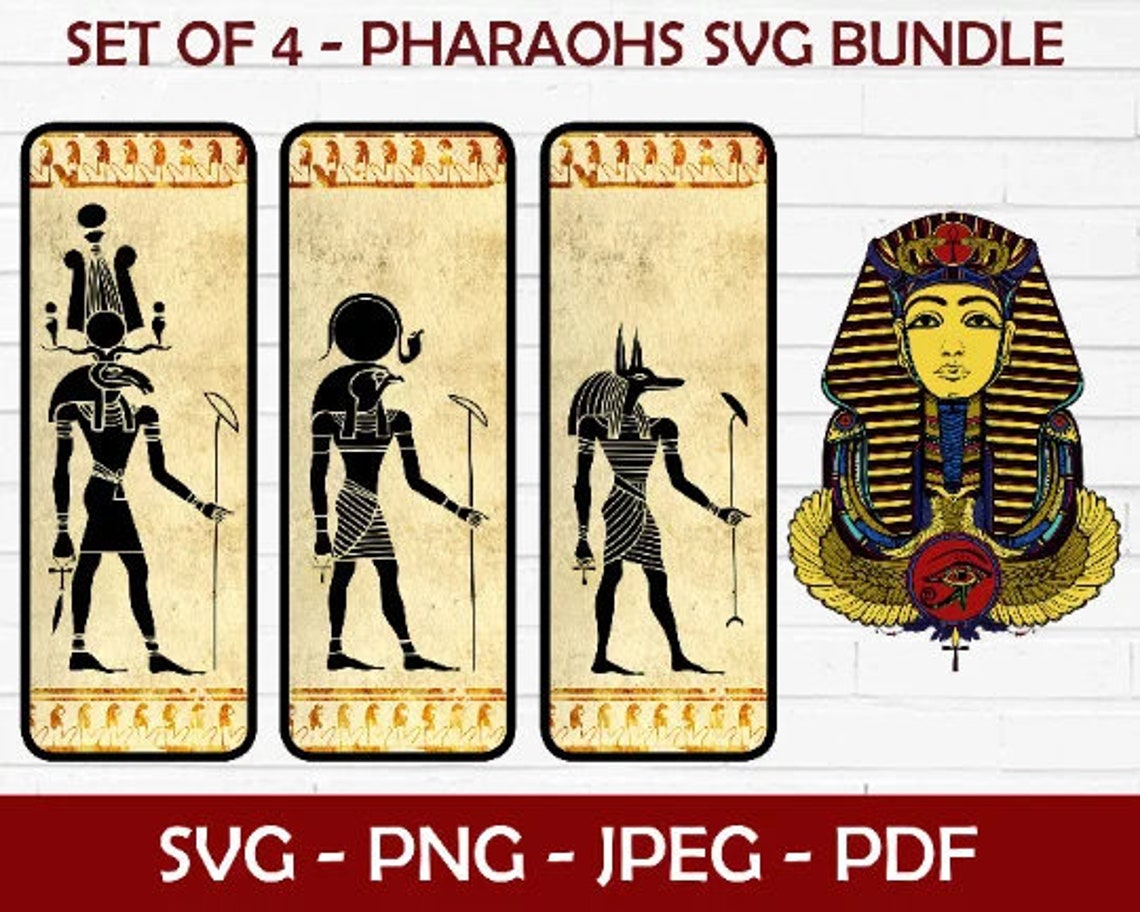 Set of 4 Egypt Pharaohs SVG Bundle, Egyptian Pharaoh Svg, Tutankhamen ...