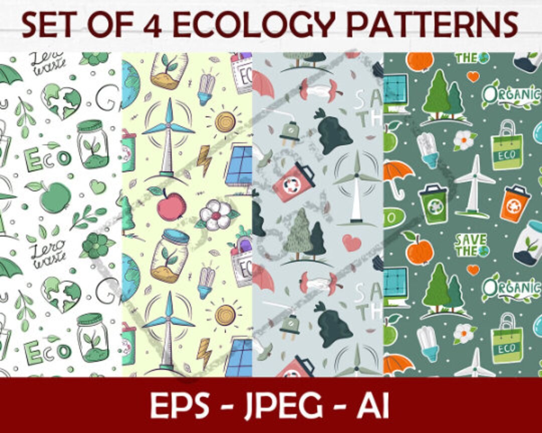 Set of Ecological Bundle Digital Paper, Vector Seamless Pattern, Repeat ...