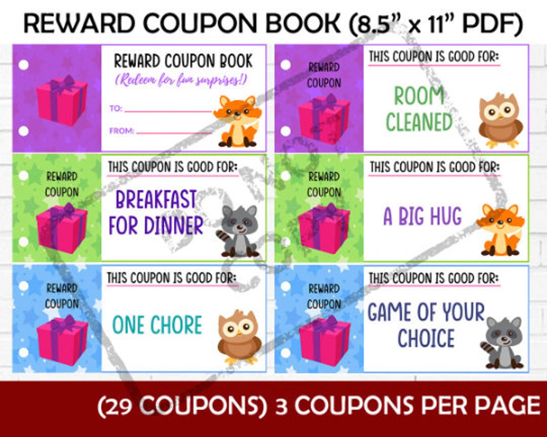 Printable Reward Coupon Book, Gift Voucher Book, Gift for Kids, 3 ...