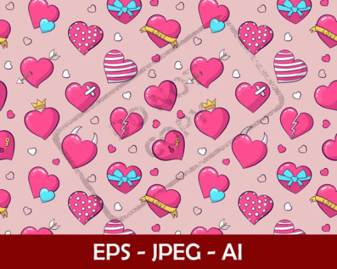 Heart Print Pattern, Digital Paper, Vector Seamless Pattern, Repeat ...