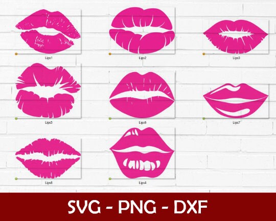 8 Designs Lips Kiss Vector SVG Bundle, Instant Digital Download, PNG ...